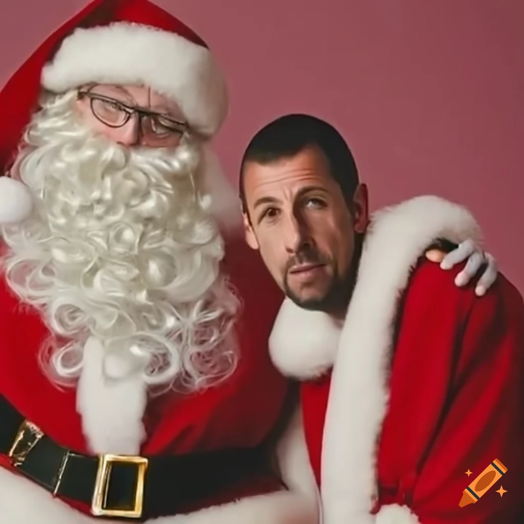 Adam sandler portraying santa claus in a movie scene on Craiyon
