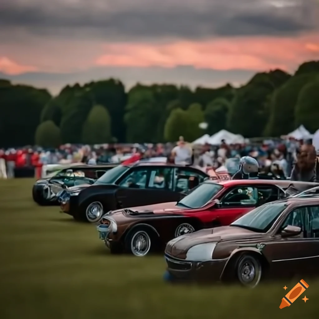 Cars at a car show on a field on Craiyon