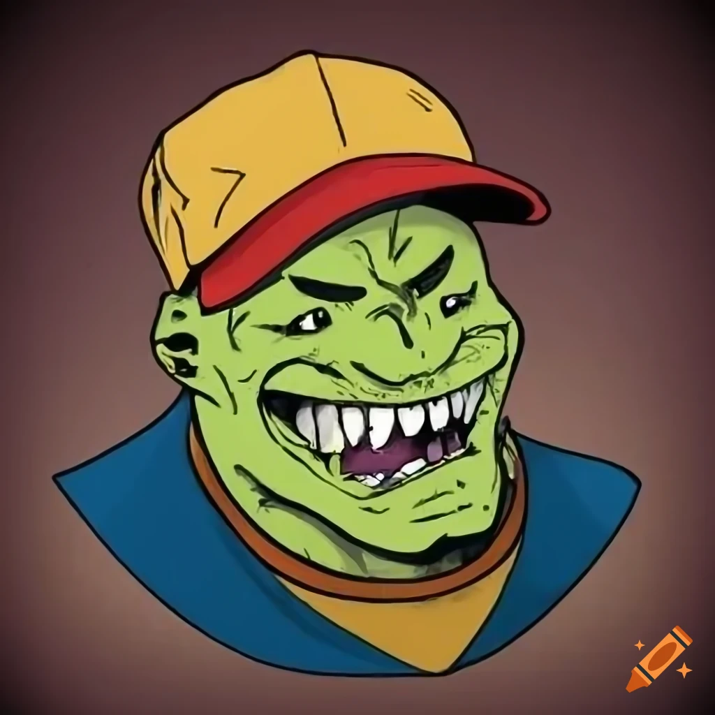 Super mutant wearing a baseball cap and smiling in fallout art style on ...