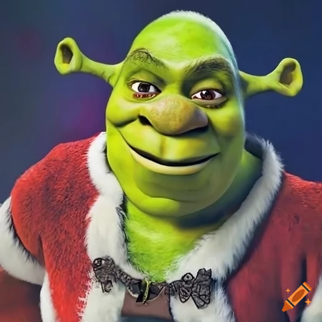 Shrek wearing a santa costume for christmas on Craiyon