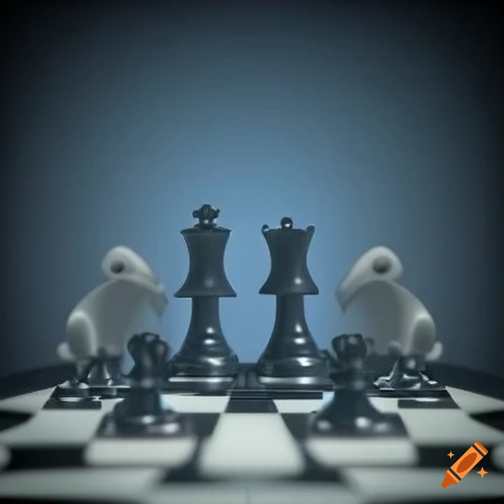 Abstract dreamlike romantic chess scene with human-like king and queen ...