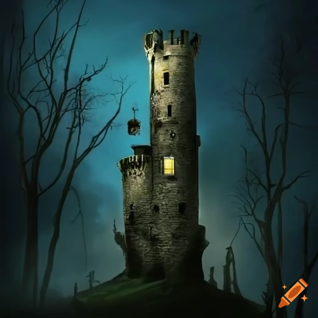 Fortified haunted castle tower in tim burton style on Craiyon