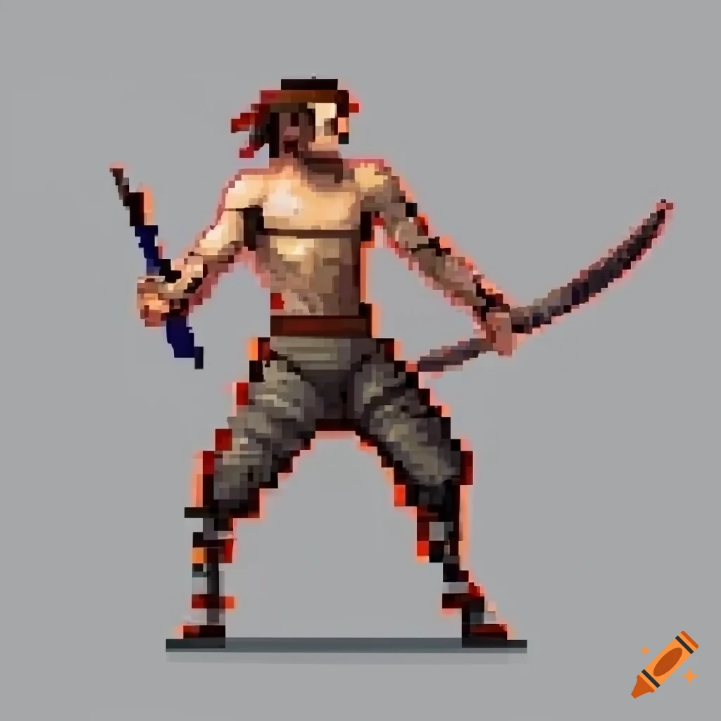 Athletic man executing a sword attack in a sprite sheet on Craiyon