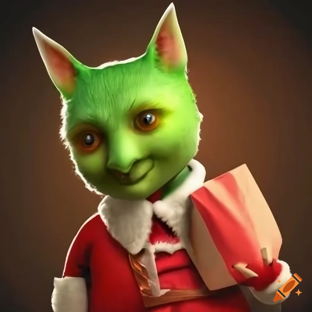 Mischievous green creature dressed as Santa running out of fireplace ...