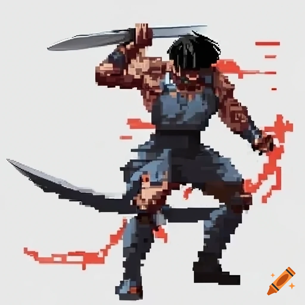 Athletic man executing a sword attack in a sprite sheet on Craiyon