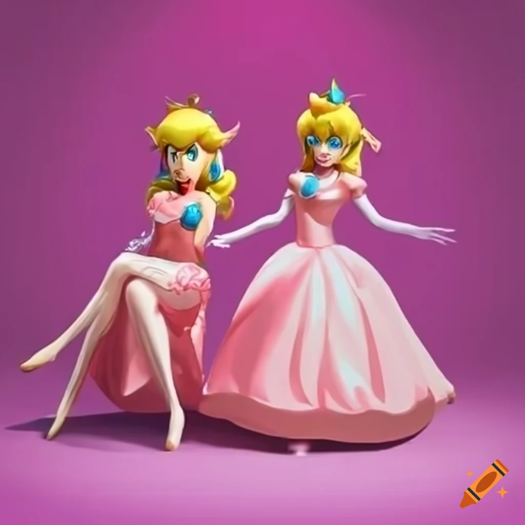 Princess Peach And Link Posing Together In Pink Silk Ballgowns On Craiyon