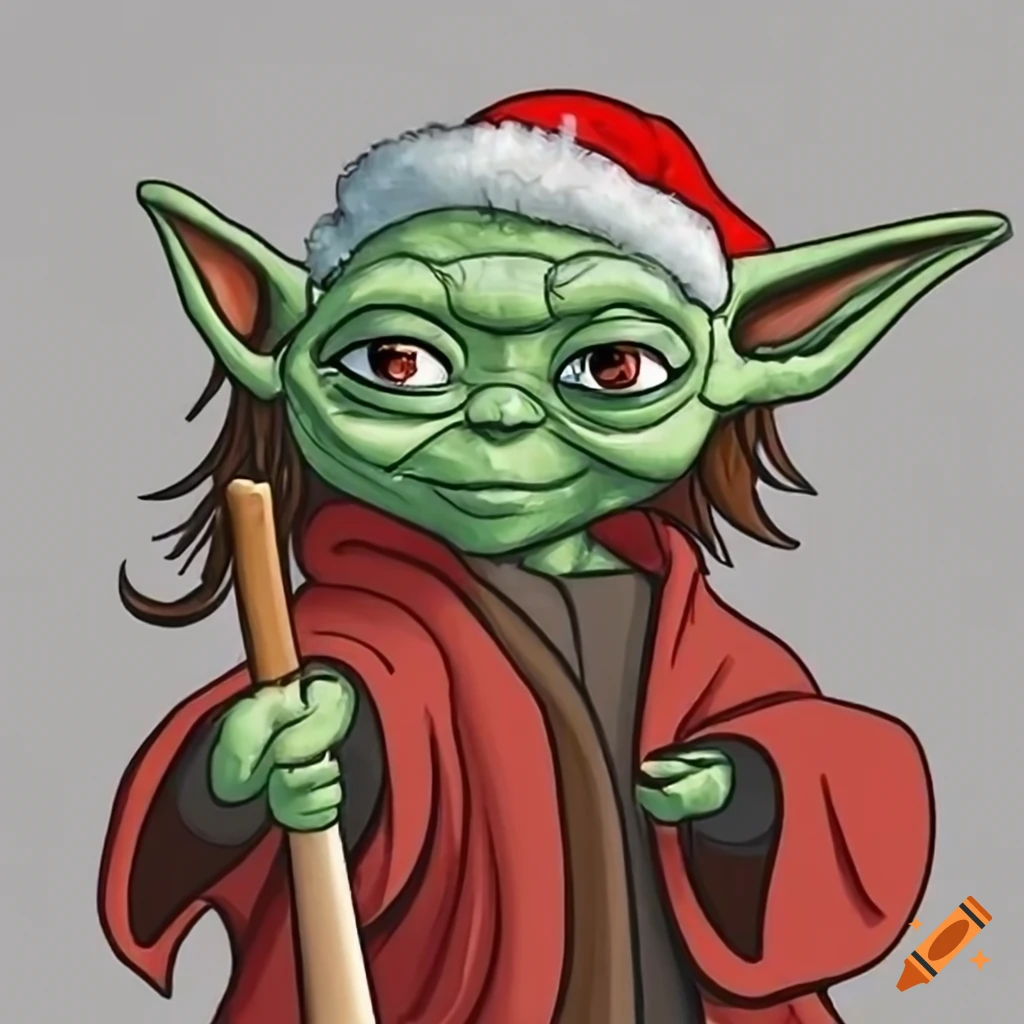 Female Yoda with brown hair wearing a Santa hat and red robes on Craiyon