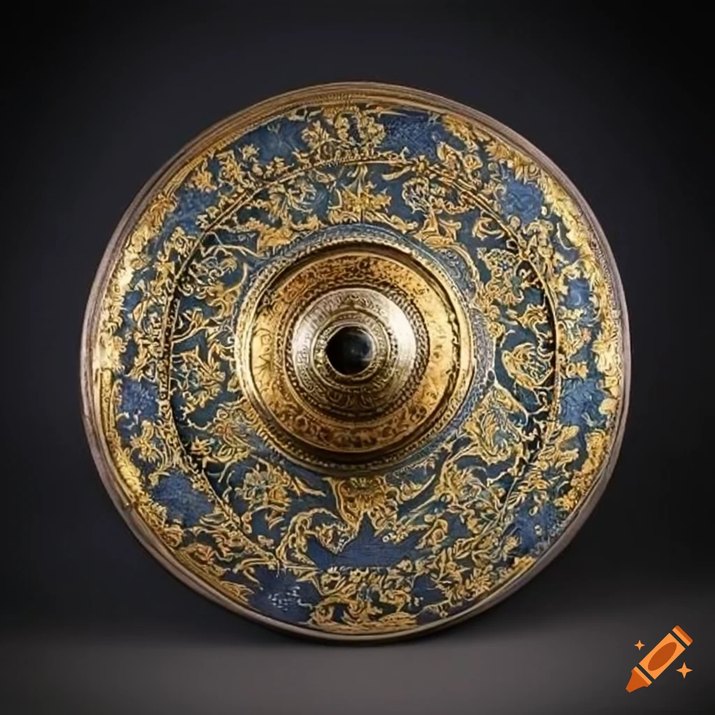 Churchill blue willow pattern round shield with gold leaf ...