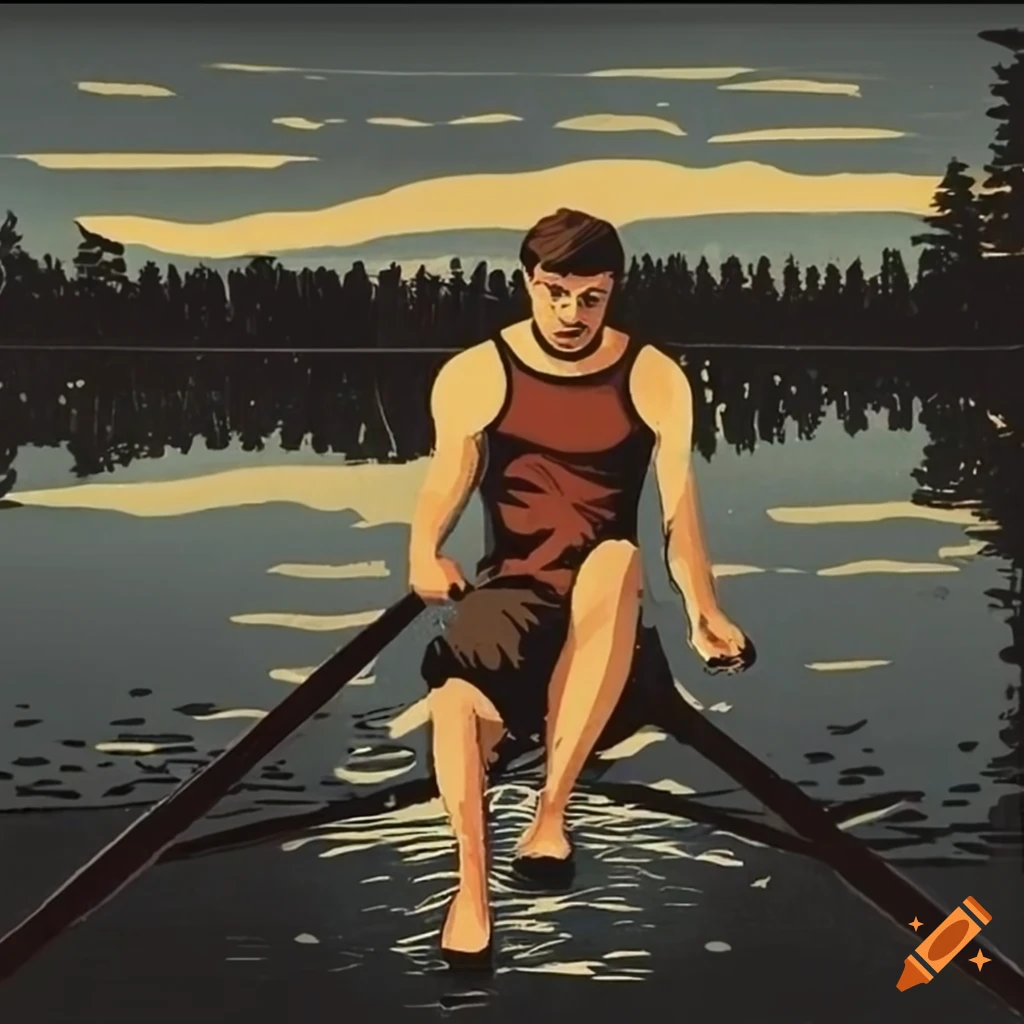 Male Olympic rower with smooth hair in floral tight top by Finnish lake ...