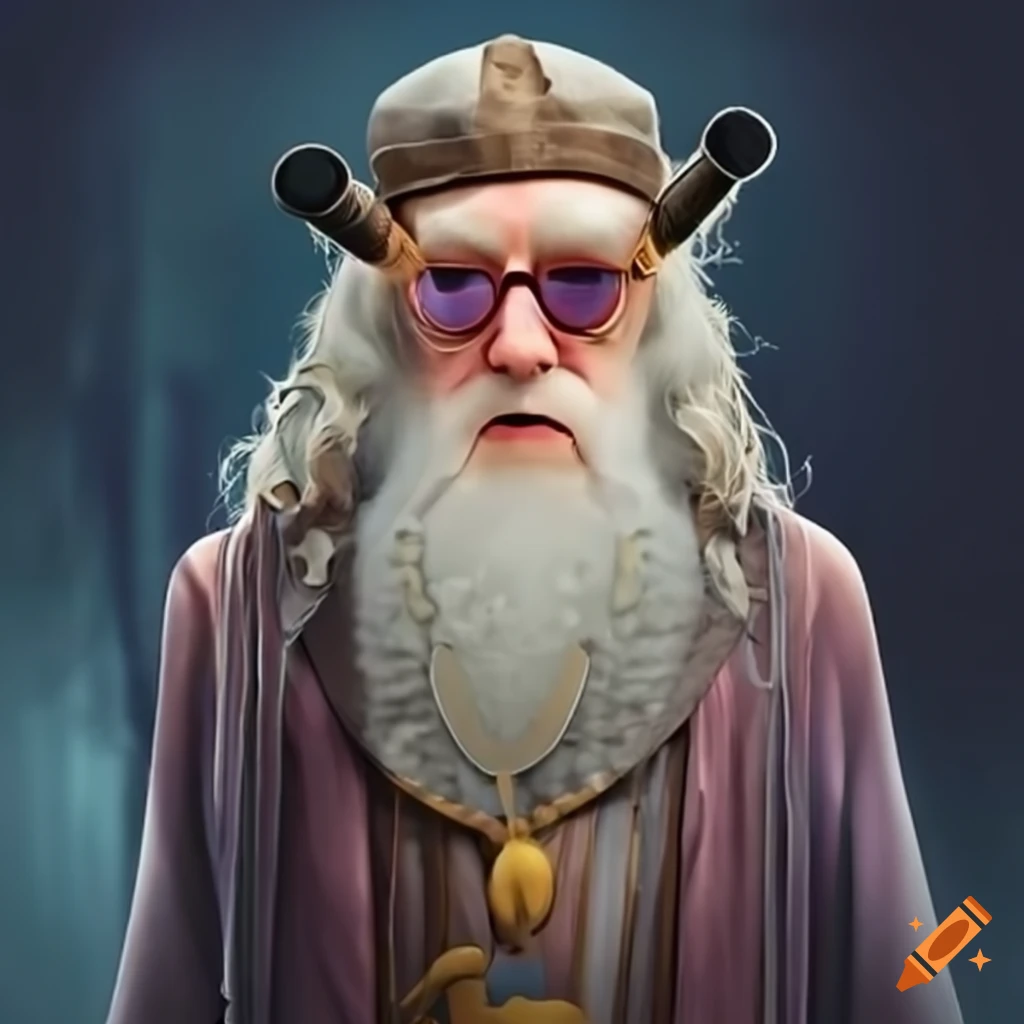 Dumbledore in trendy attire with sunglasses performing a mic drop on ...
