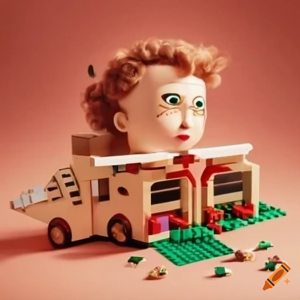 Surreal strange toys like trucks, dolls, legos, houses, soldiers ...