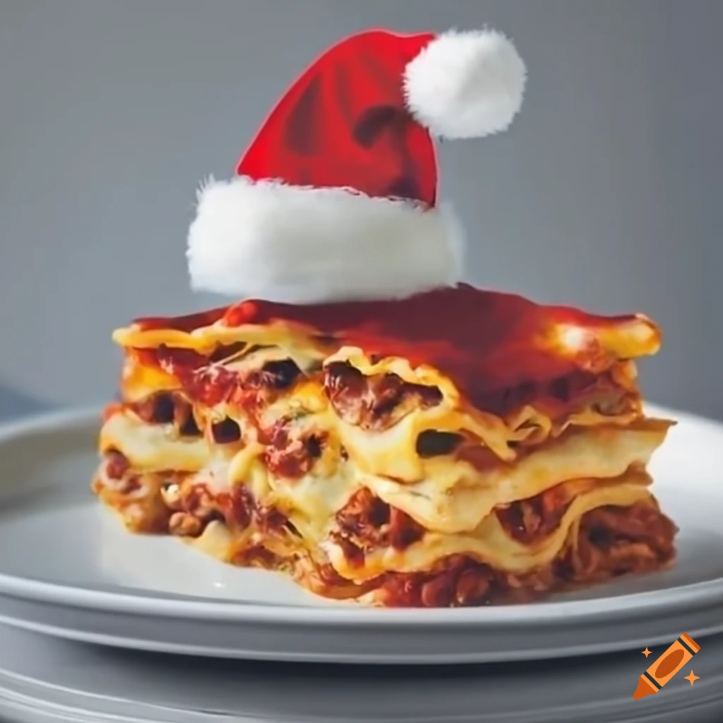 Lasagna wearing a santa hat on Craiyon