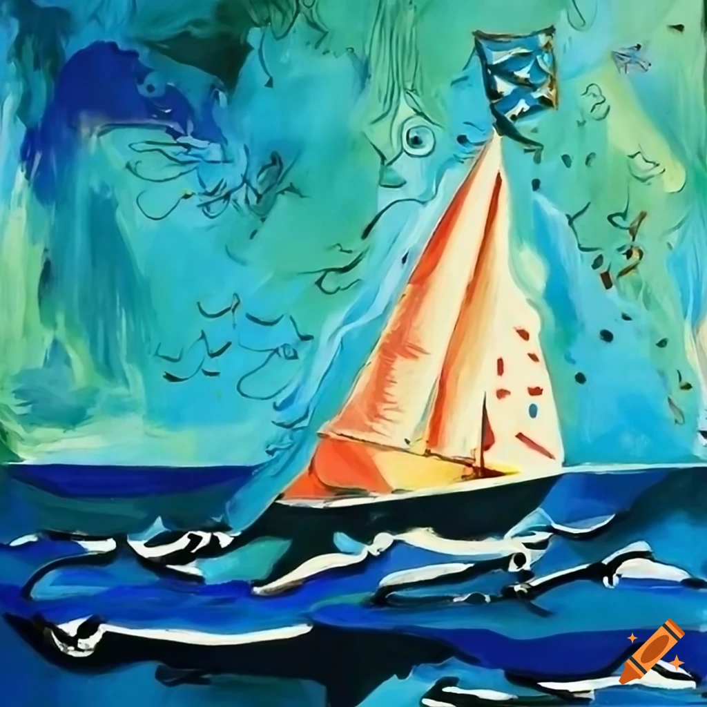Sailboat on choppy ocean in the style of pablo picasso on Craiyon