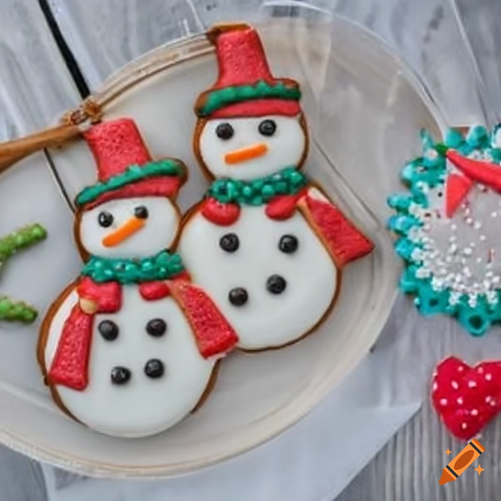 Snowman-shaped cookie in vibrant colors on Craiyon