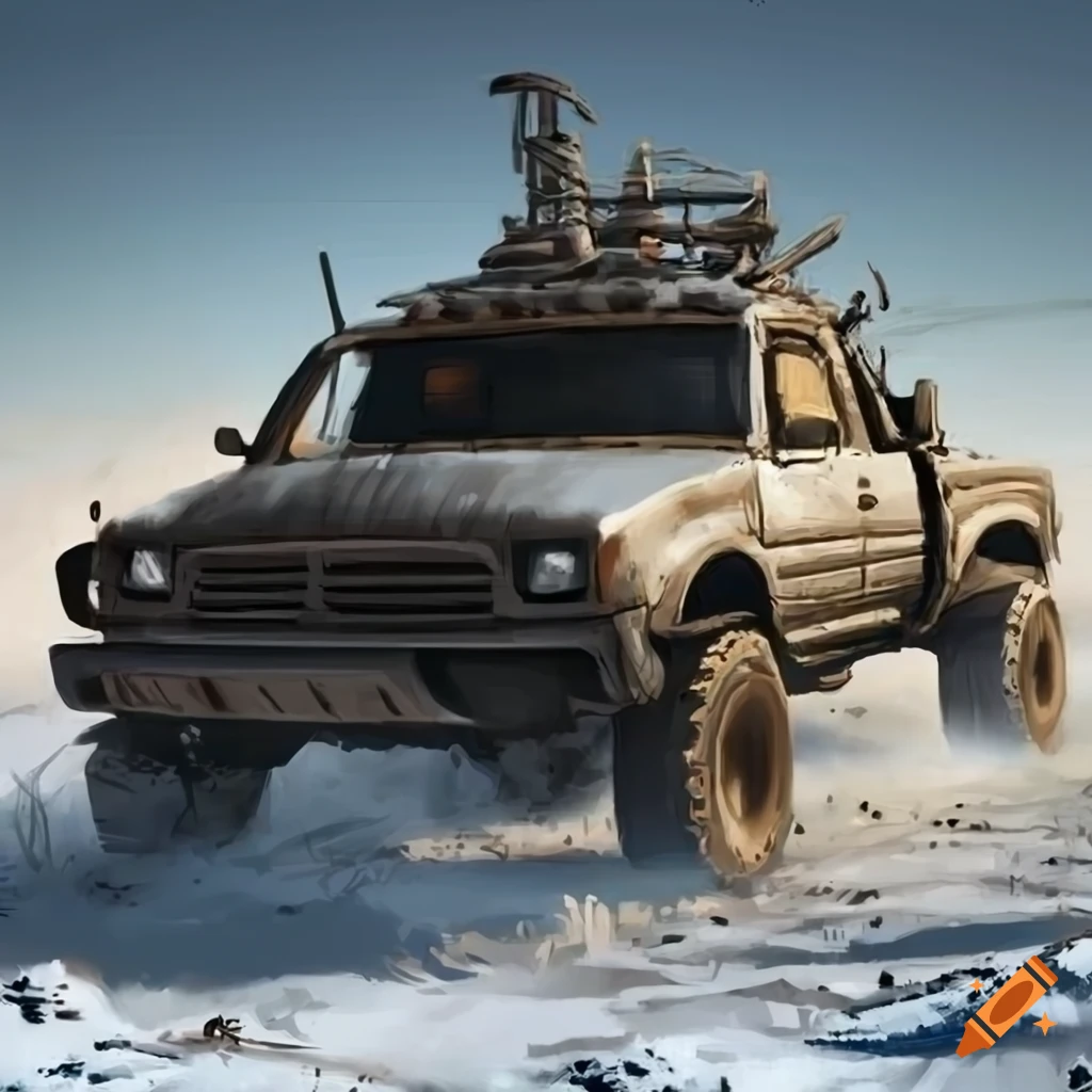 Pick up truck in a snowy landscape for Mad Max: Fury Road concept art ...
