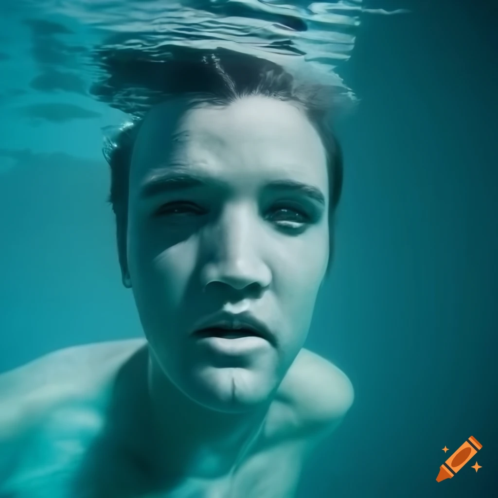 Elvis presley portrait underwater in a summer swimming pool on Craiyon