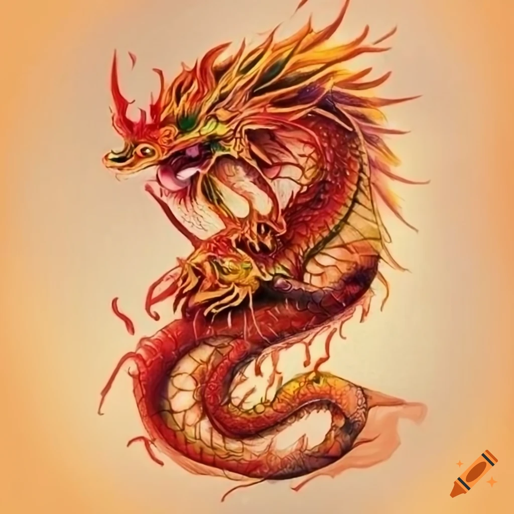 Chinese good luck dragon drawn with colored pencils on Craiyon