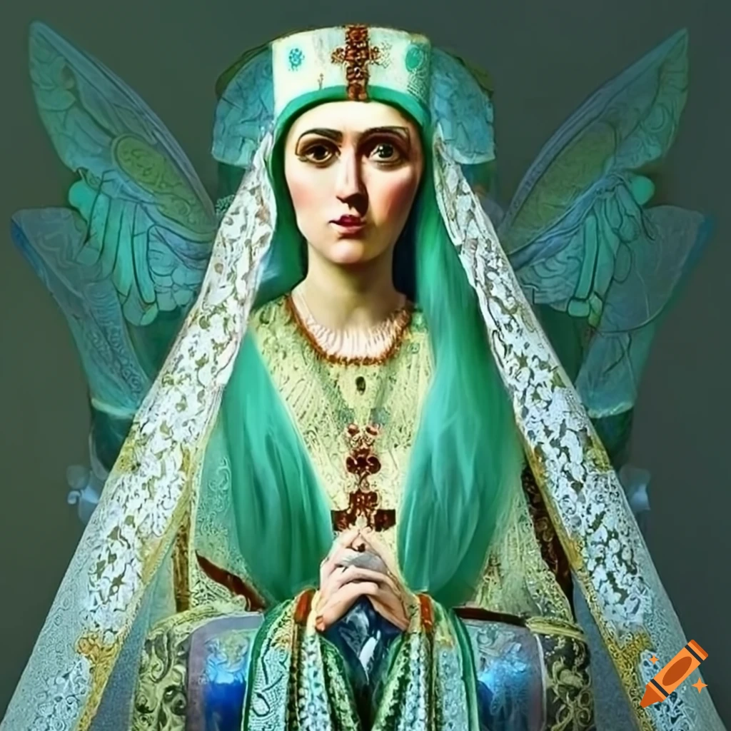Woman with green hair and fairy wings wearing a white and gold ...