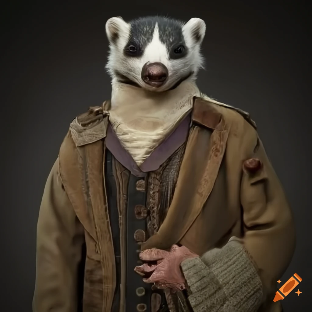 Anthropomorphic badger with a steampunk-style human body and eurasian ...