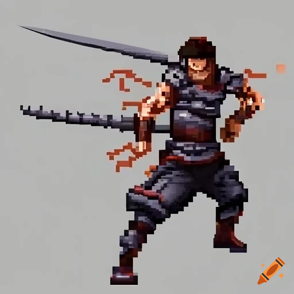 Fit man performing sword attack in sprite sheet on Craiyon