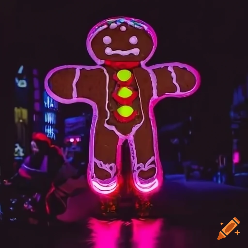 Cyberpunk gingerbread man riding a motorcycle on Craiyon