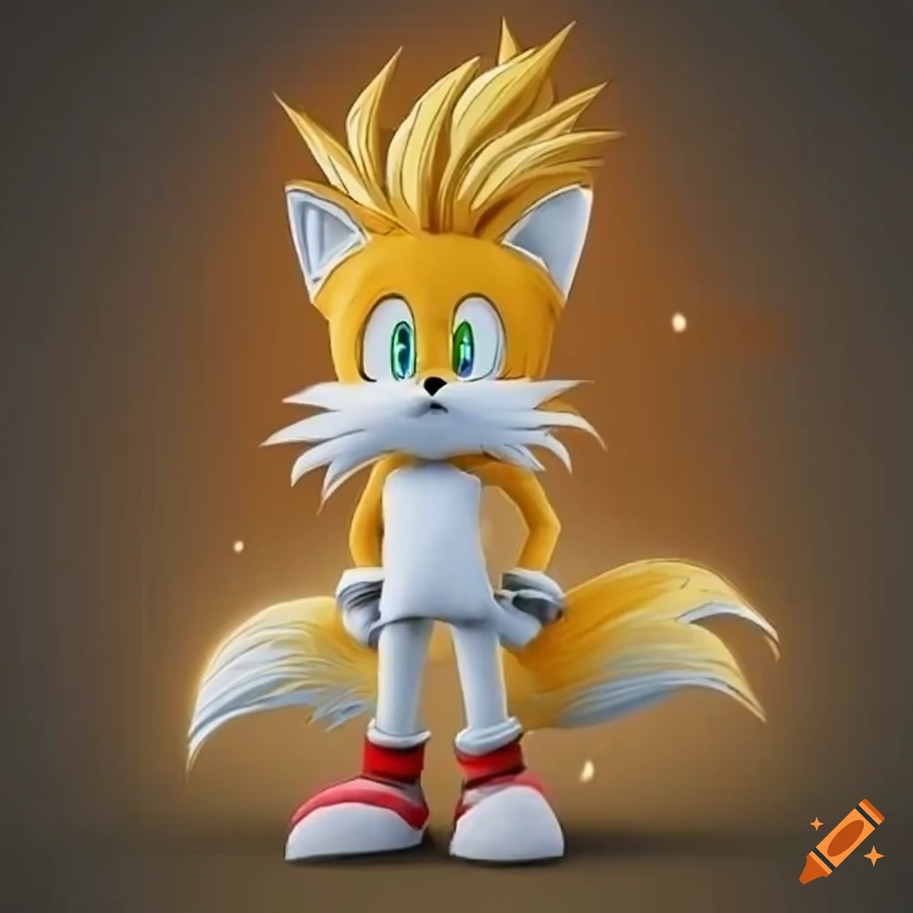 Miles 'Tails' Prower as a super saiyan with glowing golden aura on Craiyon