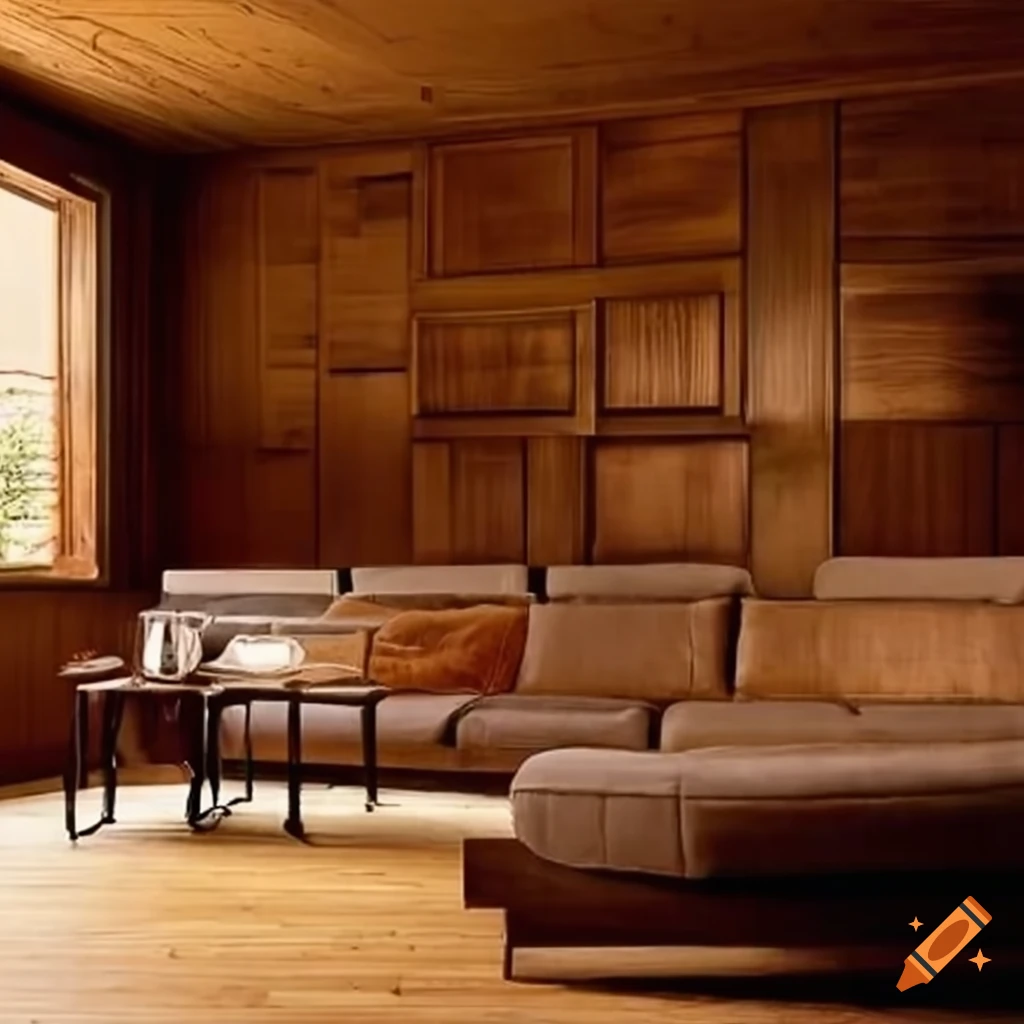 Modern interior living room with a wood theme on Craiyon