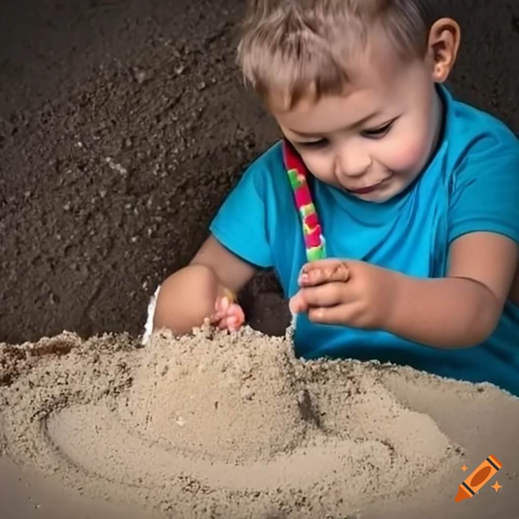 Young child playing and making a sand cake on Craiyon