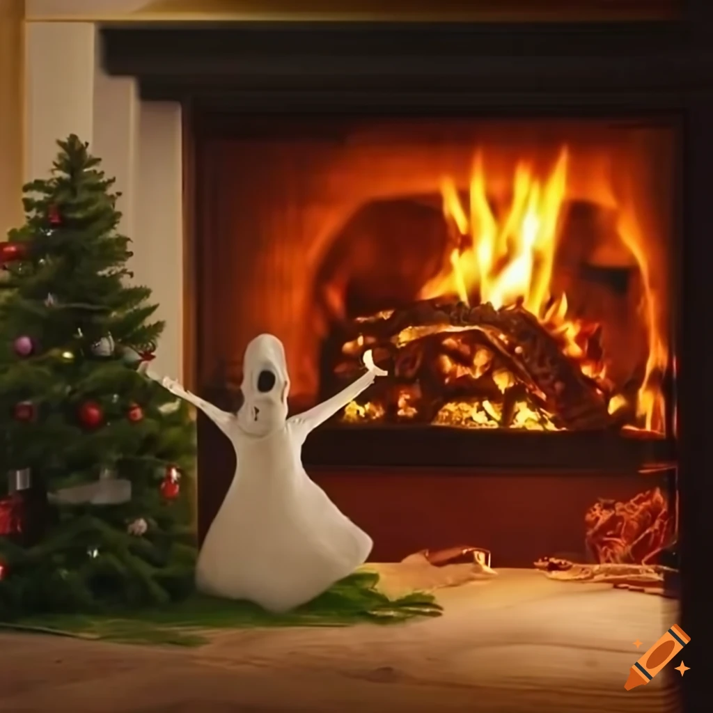 Ghost of Christmas sitting in front of a Christmas tree by the ...