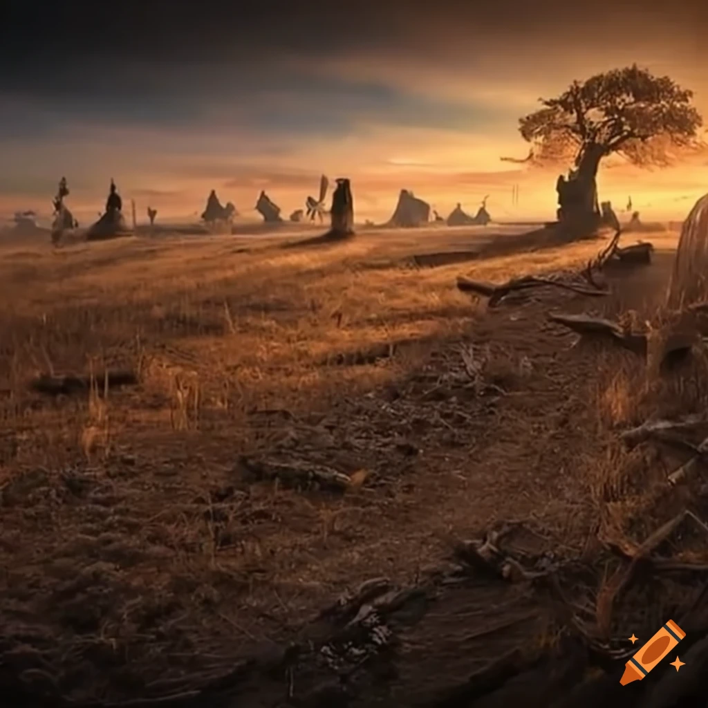 Agricultural land destroyed due to war on Craiyon