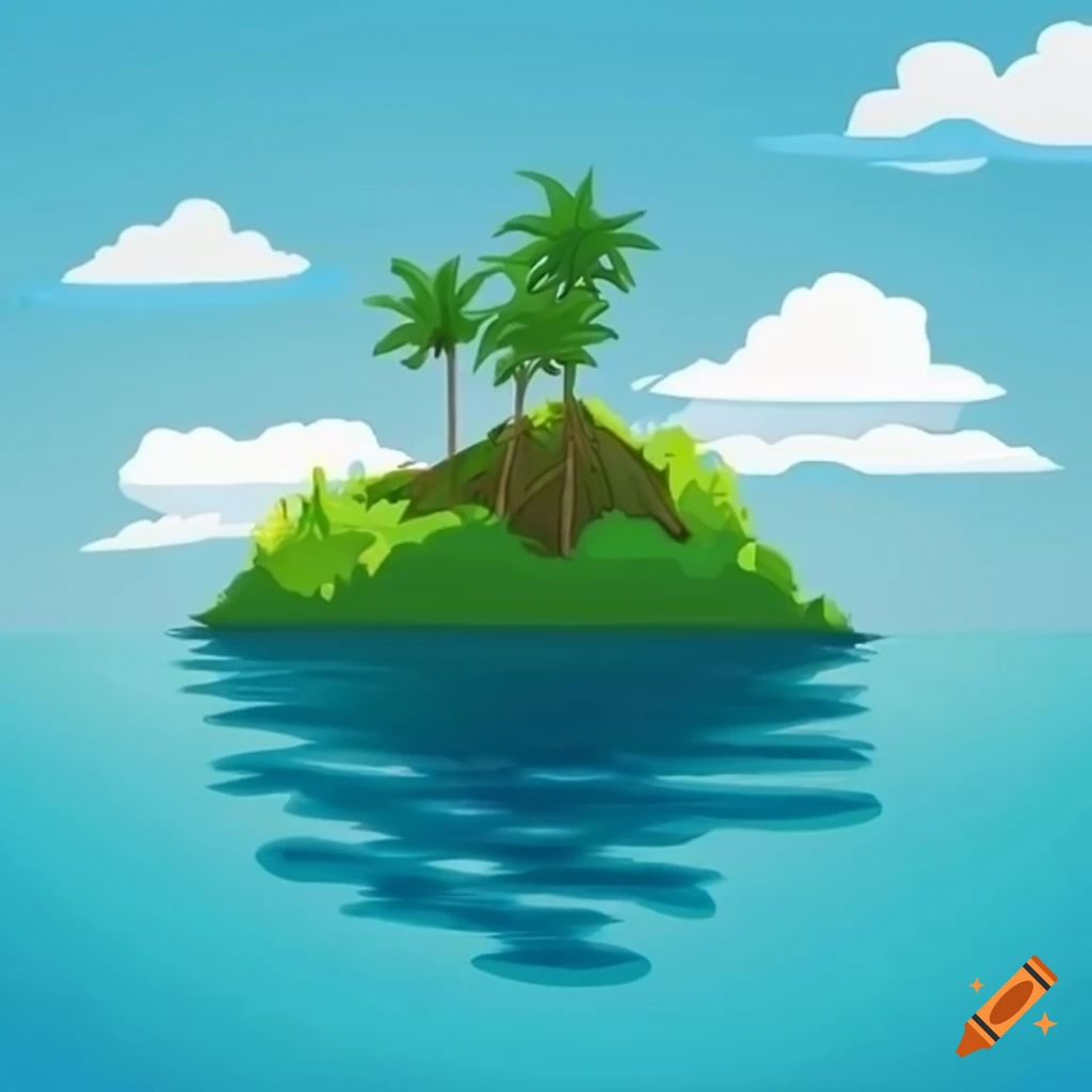 Cartoon shadow island viewed from above on a sunny day on Craiyon