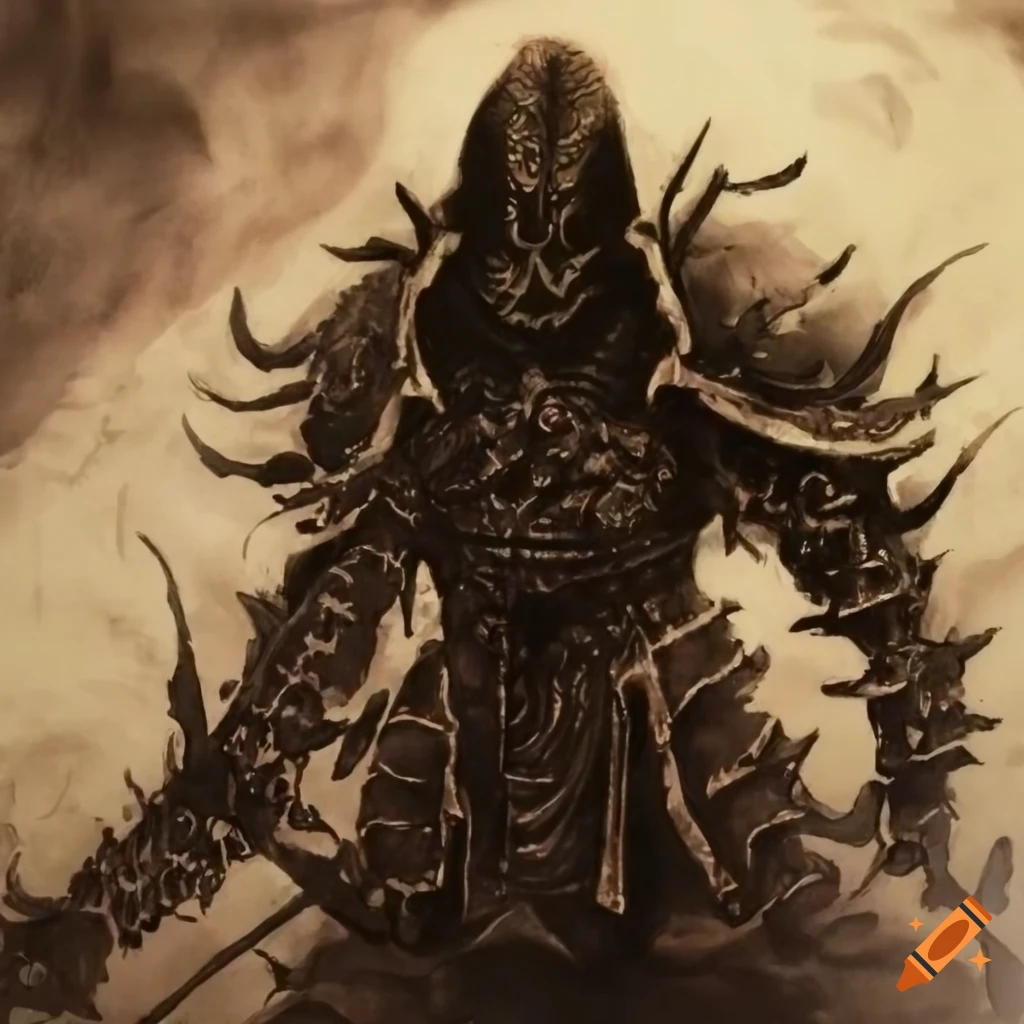 Chinese ink painting of a necromancer knight on Craiyon