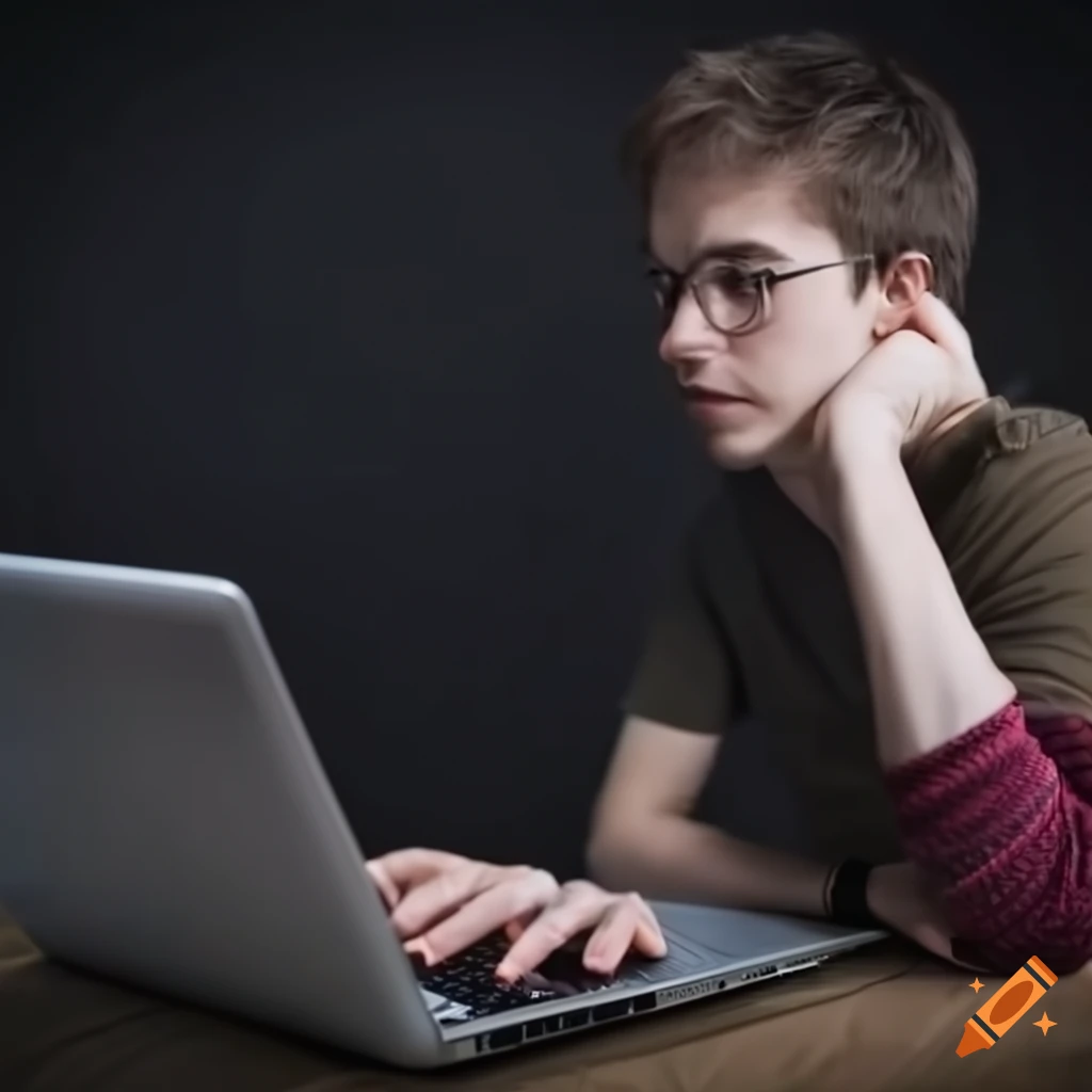 Young man coding on a laptop on Craiyon