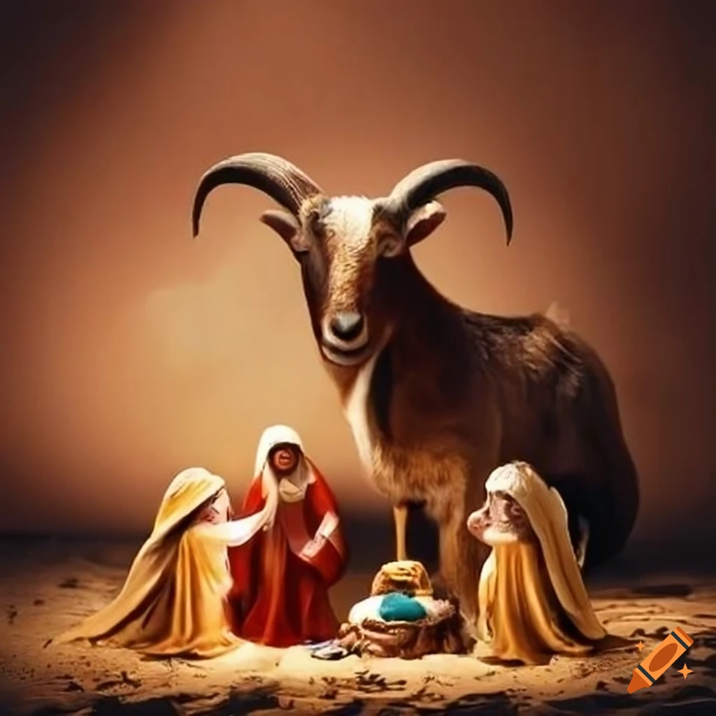 Nativity scene with goats on Craiyon