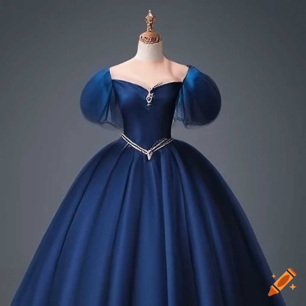Elegant knee length dark blue princess dress on Craiyon