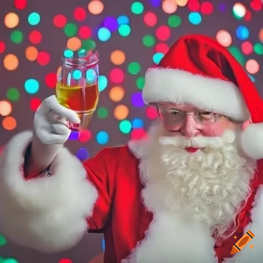 Santa toasting with a colorful drink and the words merry Christmas ...