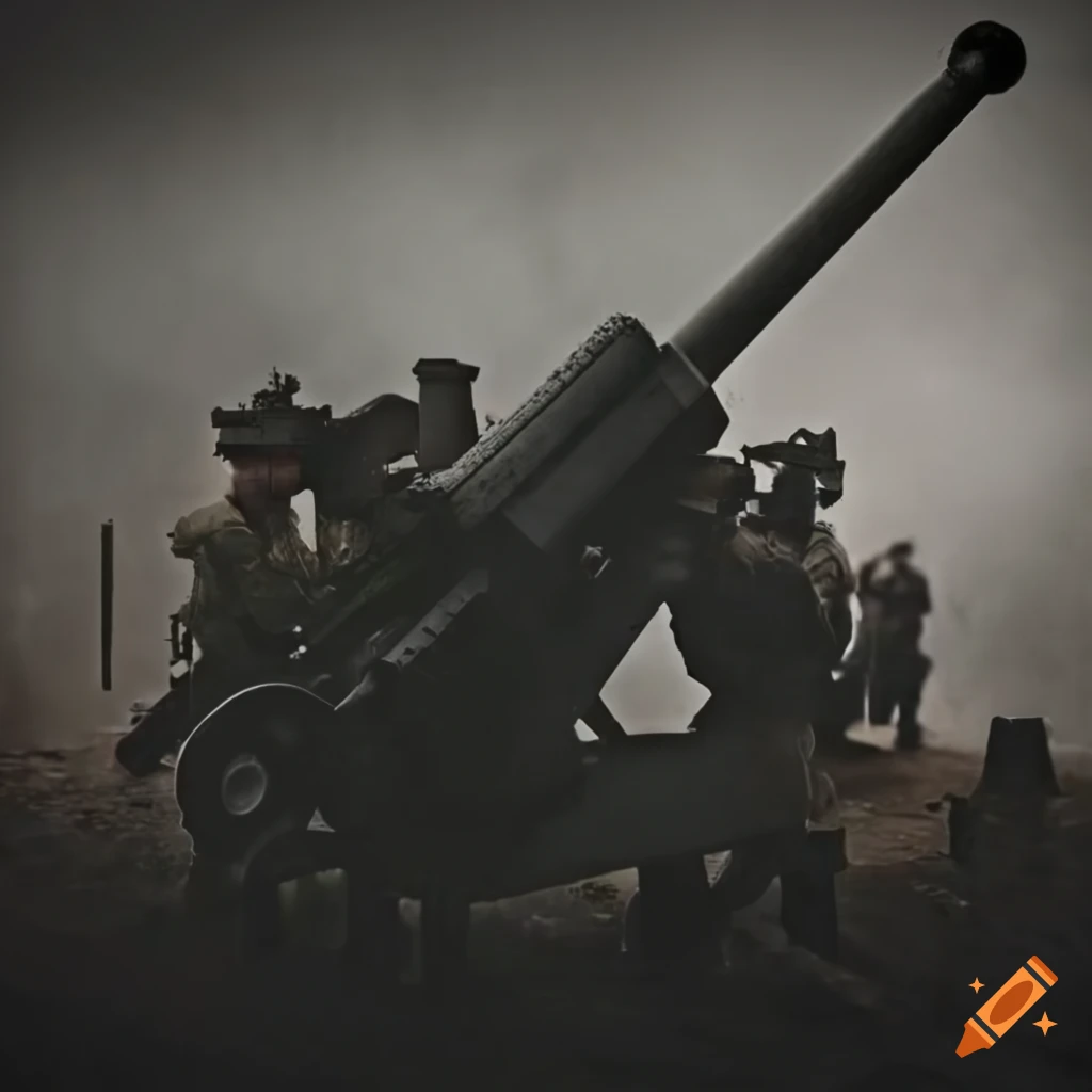 British artillery position in a dark historical photo on Craiyon