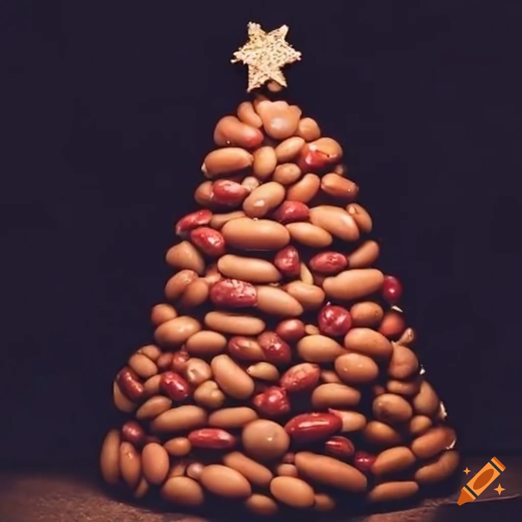 Christmas tree made of baked beans on Craiyon
