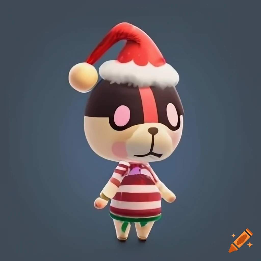 Adorable animal crossing character in festive attire on dark background ...