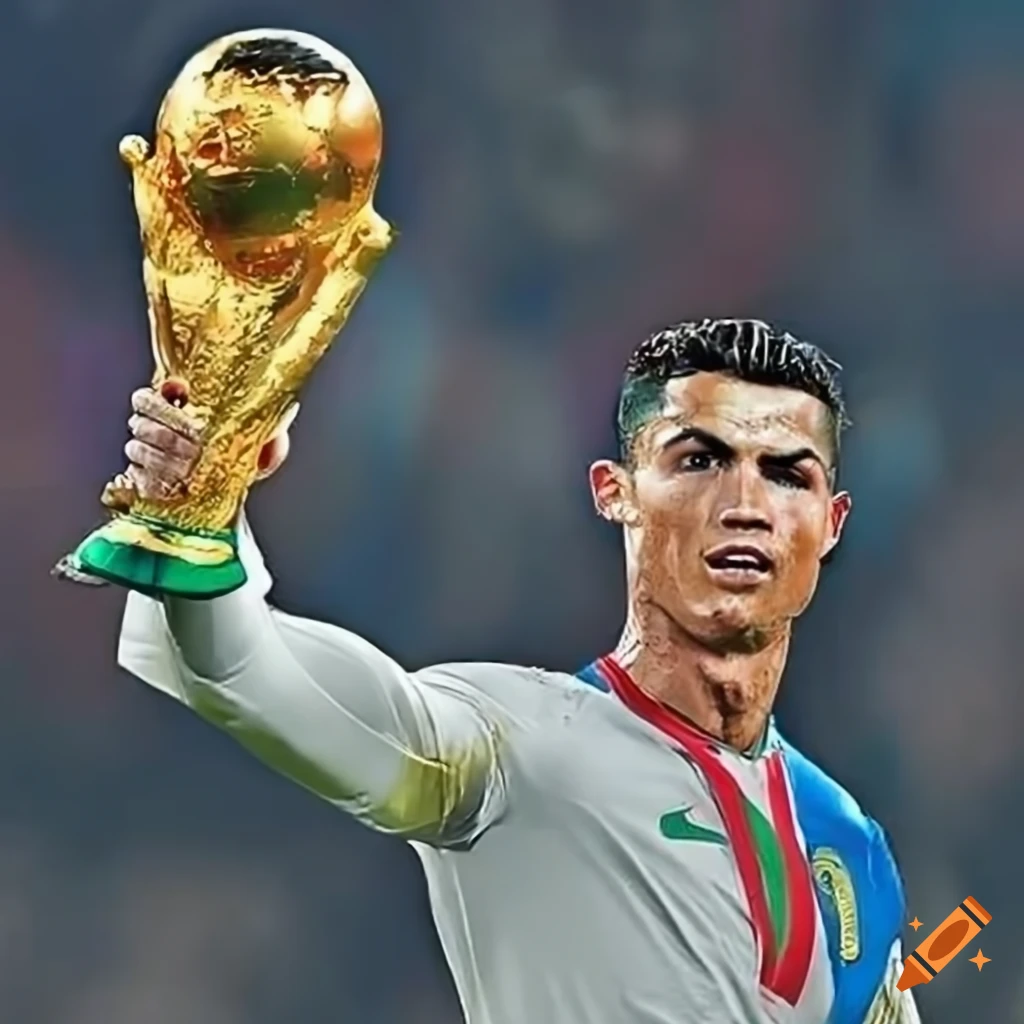 Christiano ronaldo with football world cup trophy on Craiyon
