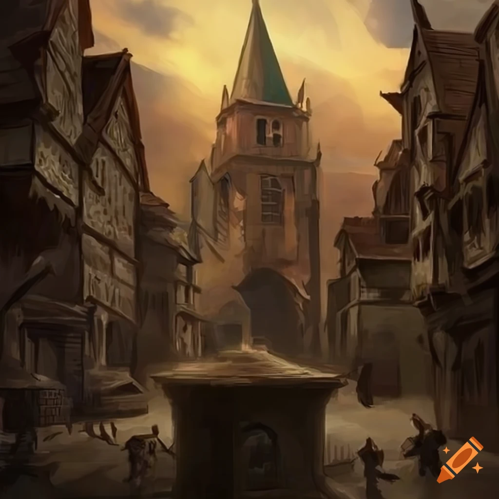 Renaissance town depiction with depopulation in fantasy art style on ...
