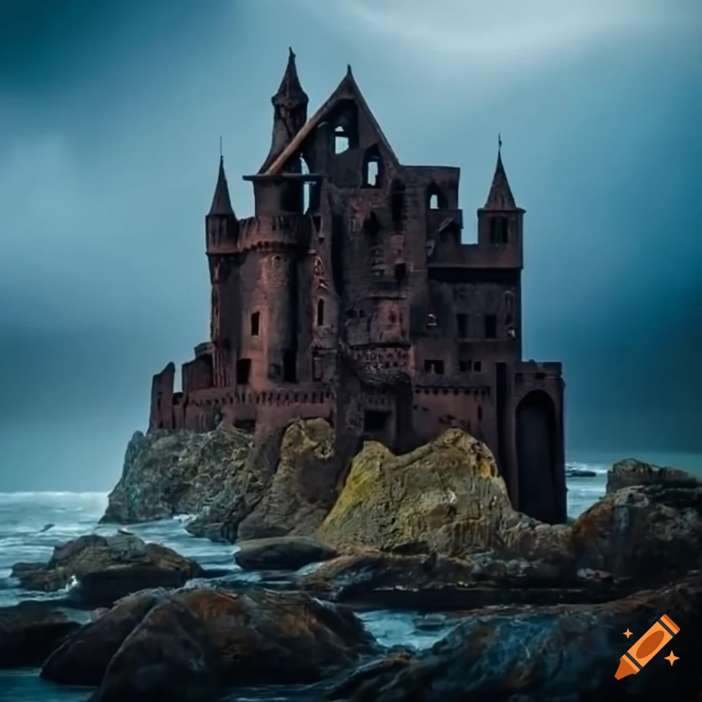 Ancient castle on a stormy rocky shore on Craiyon