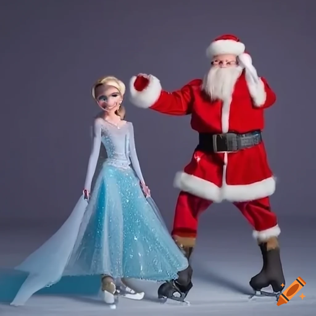 Elsa ice skating with Santa Claus on Craiyon