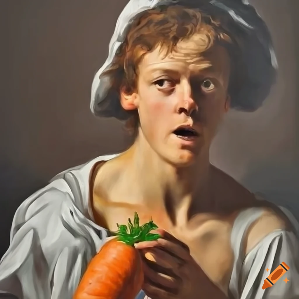 Jannik Sinner ATP tennis player holding a carrot with Caravaggio style ...