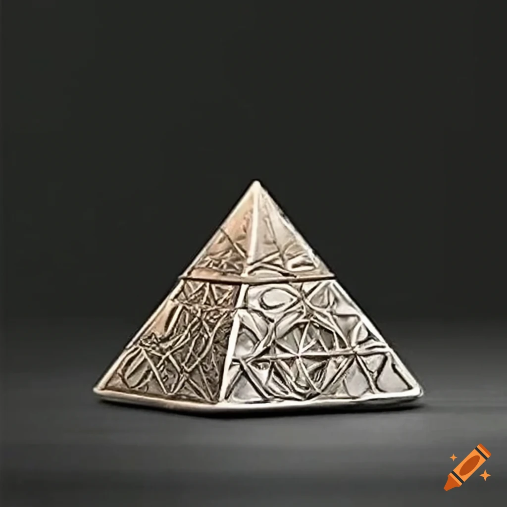 Small ornamental pyramid with sacred geometry in silver and bronze ...