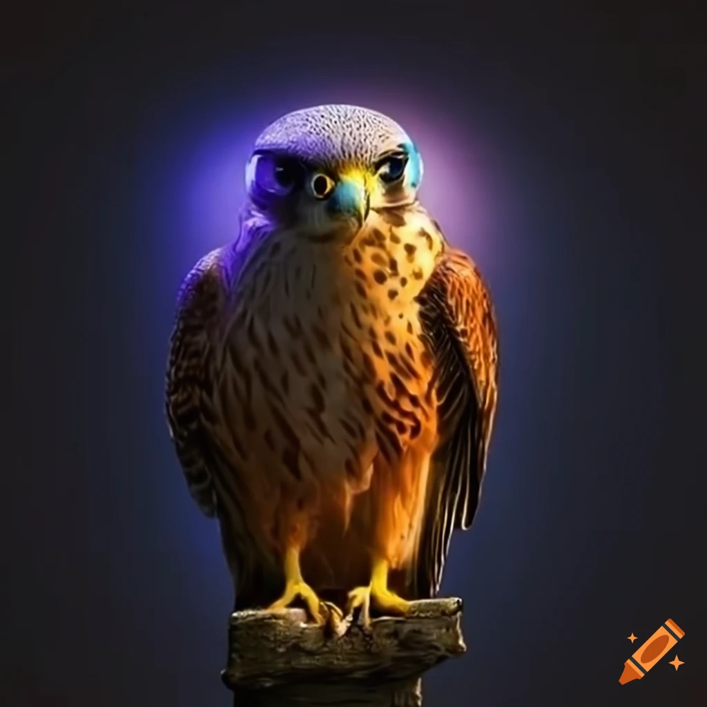 Falcon with luminescent white light eyes on Craiyon