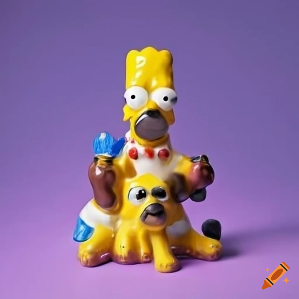 Simpsons dog ceramic playing with 2 other ceramic dogs on Craiyon