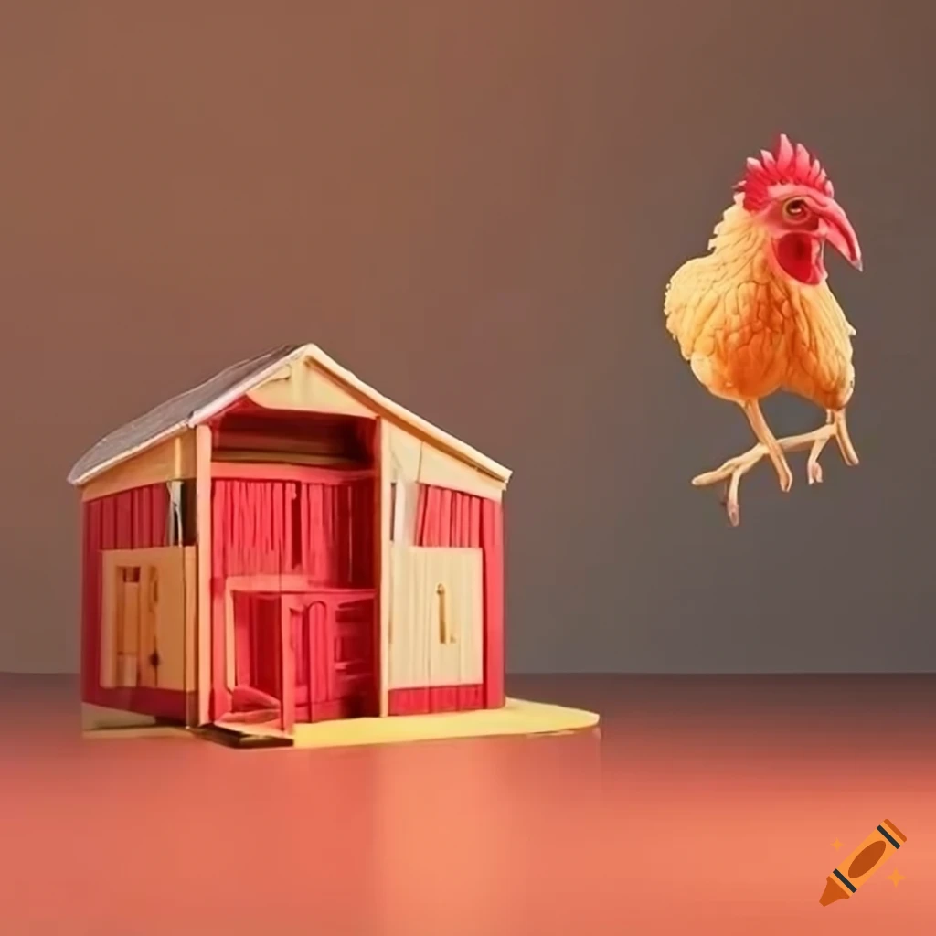 Marcel Duchamp diorama of a toy chicken coop and farm scene on Craiyon