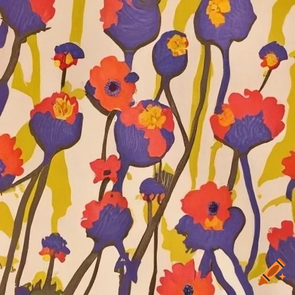 Loewe runway inspired flower field textile pattern print, a linocut by ...
