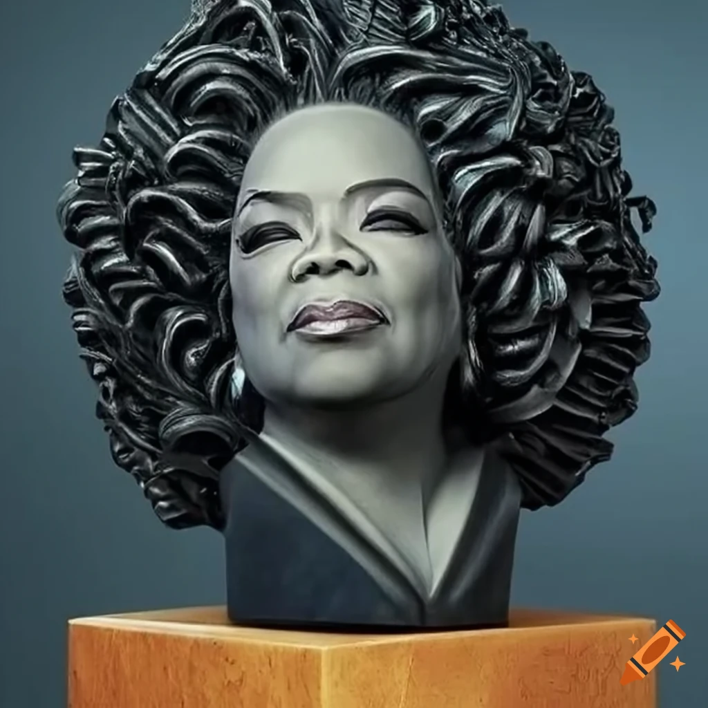 Oprah winfrey resembling biomechanical marble sculpture bust on Craiyon